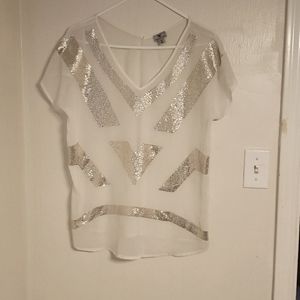 Worthington | Tops | White Top With Gold Sequins | Poshmark